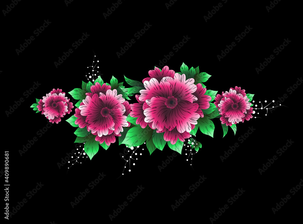 Flower isolated on black background. Flower modern design for t-shirt ...