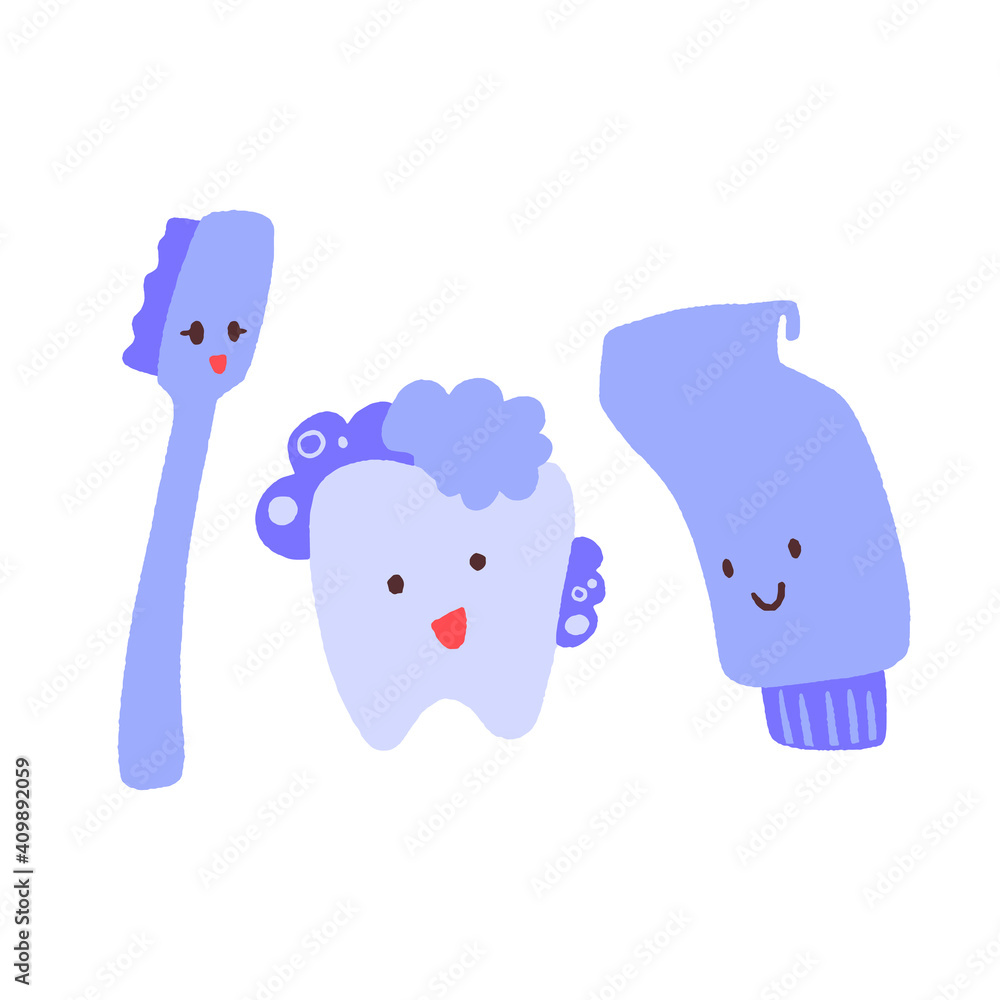 Cute cartoon tooth character with toothpaste and toothbrush. Stock ...