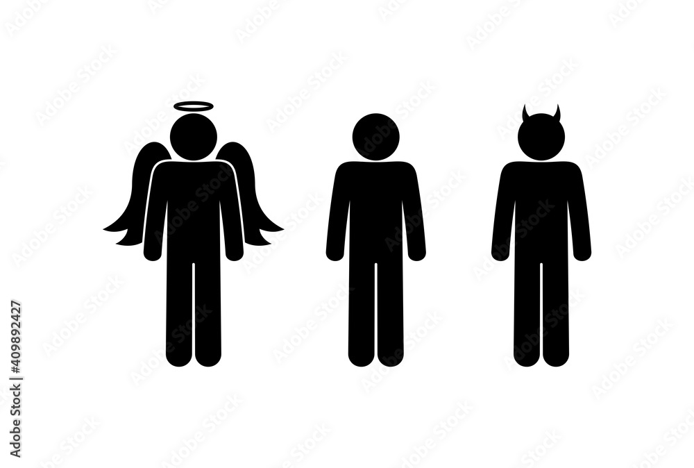angel and devil illustration, isolated pictograms of people, stick ...