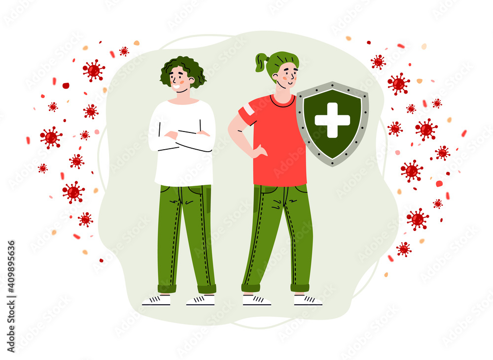 Cartoon people characters fight virus and bacterias, flat vector ...