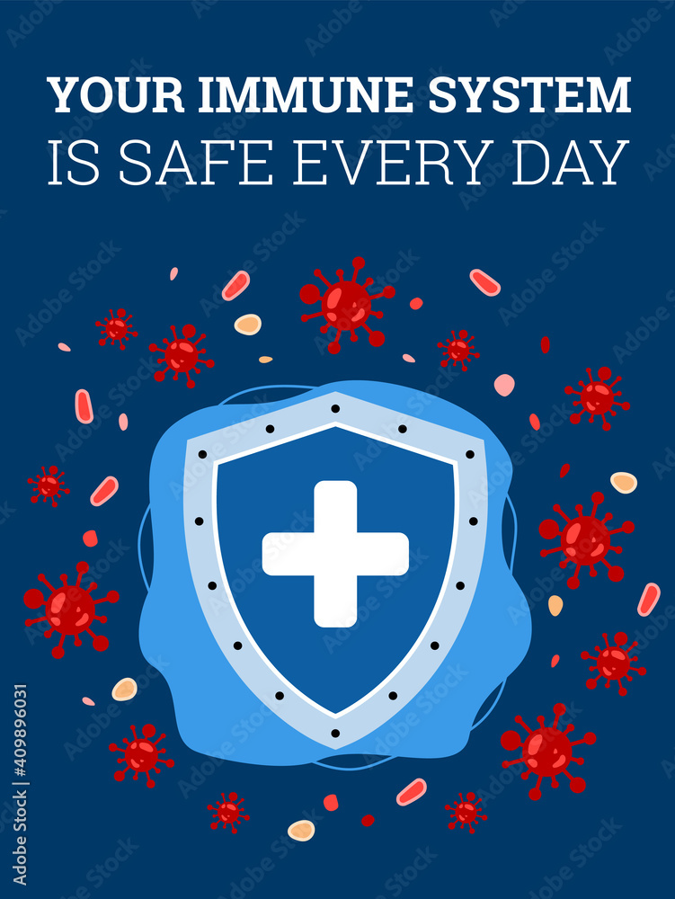 Vecteur Stock Shield of strong immune system who protection human body ...