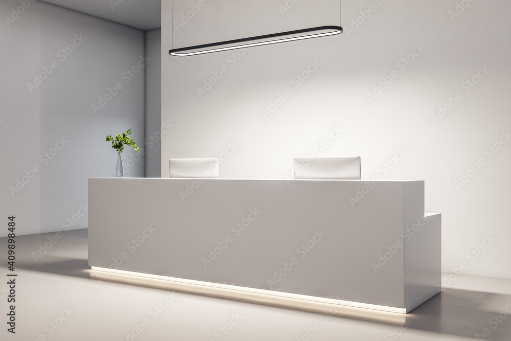 Bright office lobby with white reception desk Stock Illustration ...