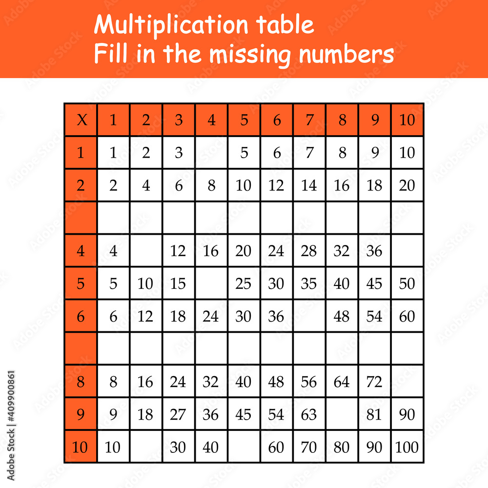 Multiplication Square. Paste the missing numbers. School vector ...