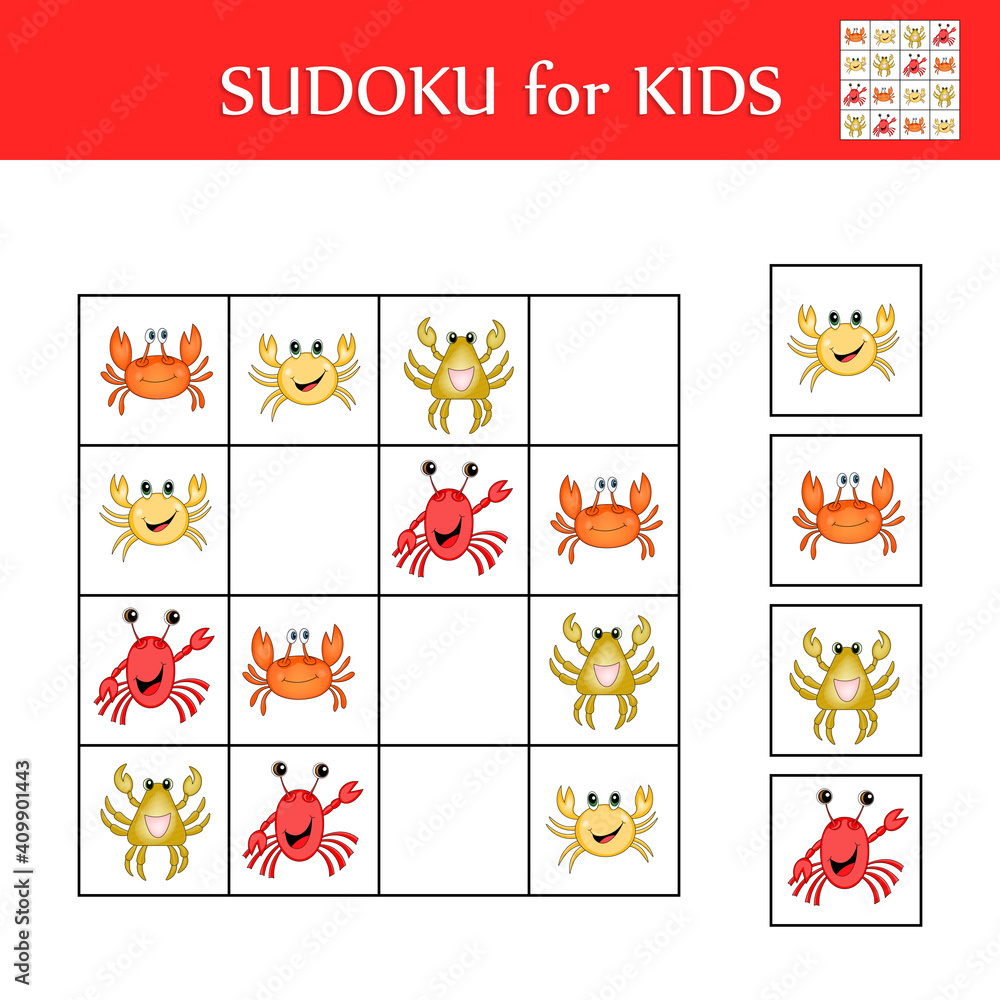 Sudoku game for children with pictures. Logic kids activity sheet ...