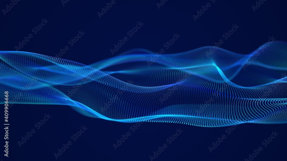 Digital dynamic wave of particles. Abstract blue futuristic background ...