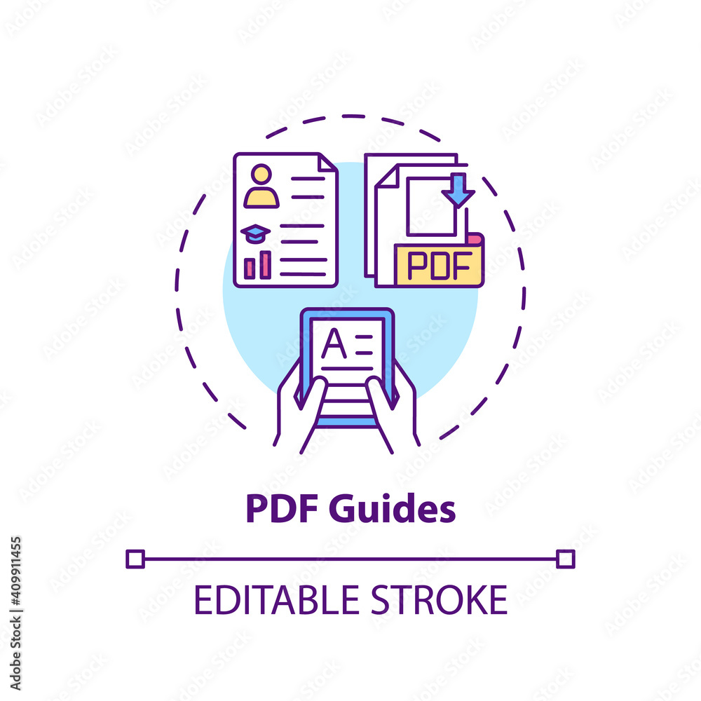 PDF guides concept icon. Online teaching digital resources. Step by ...