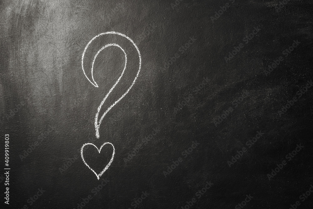 Question Mark with Heart drawing on chalkboard Stock Photo | Adobe Stock