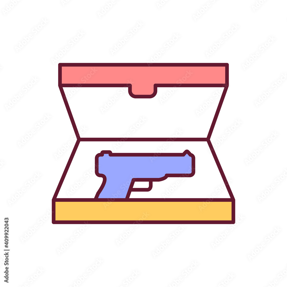 Collectible gun RGB color icon. Handgun in open cabinet. Sidearms ...