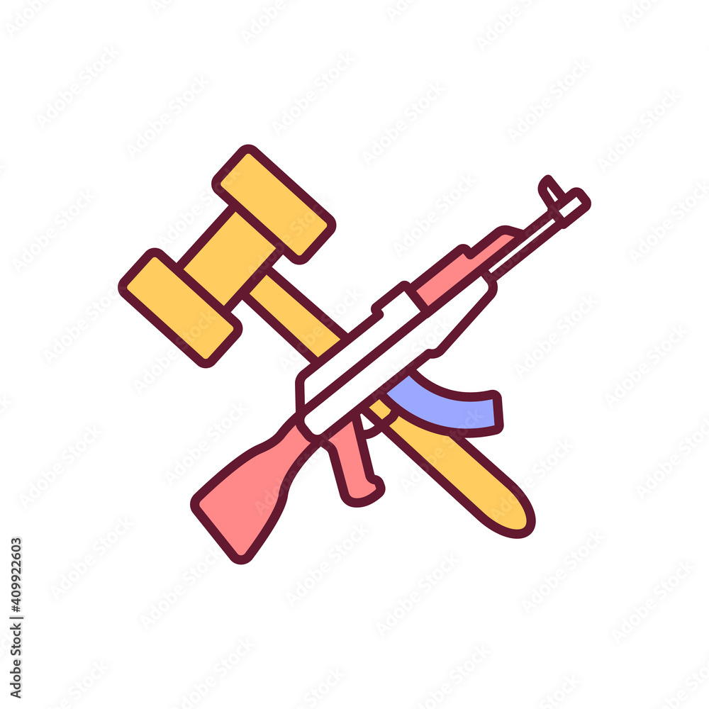 Gun control RGB color icon. Firearms regulation. Defense against gun ...