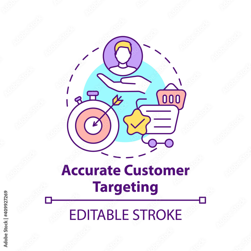 Accurate customer targeting concept icon. Open innovation benefit idea ...