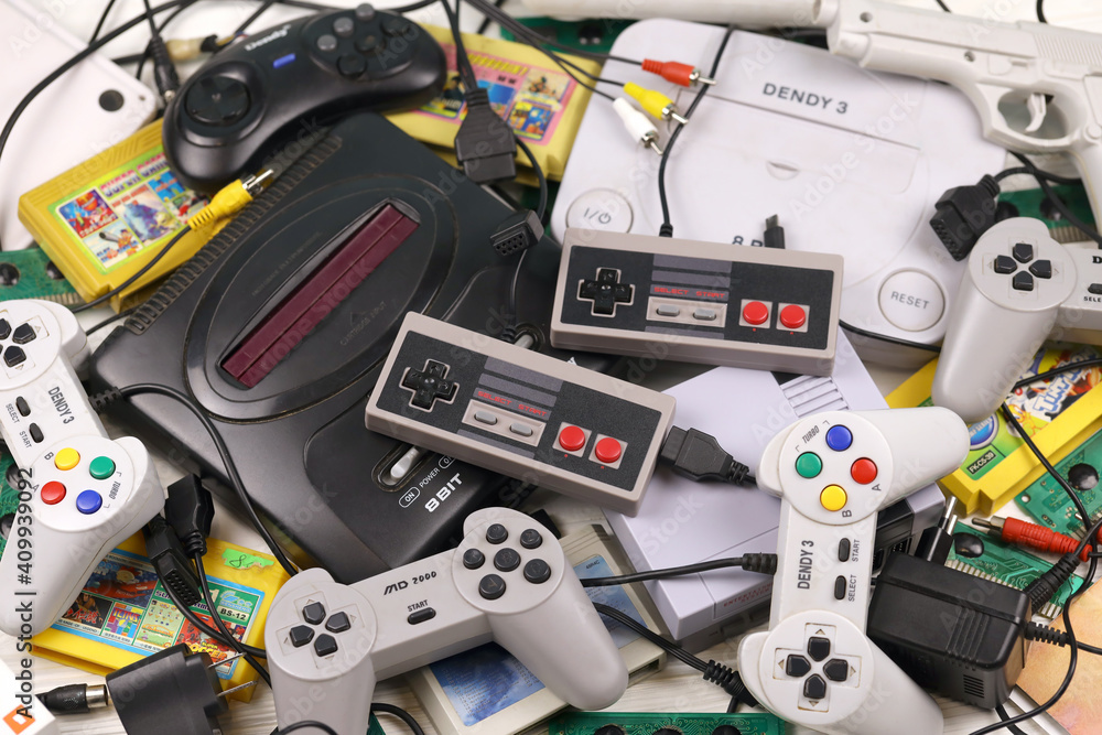 KHARKOV, UKRAINE - DECEMBER 27, 2020: Pile of old 8-bit video game ...