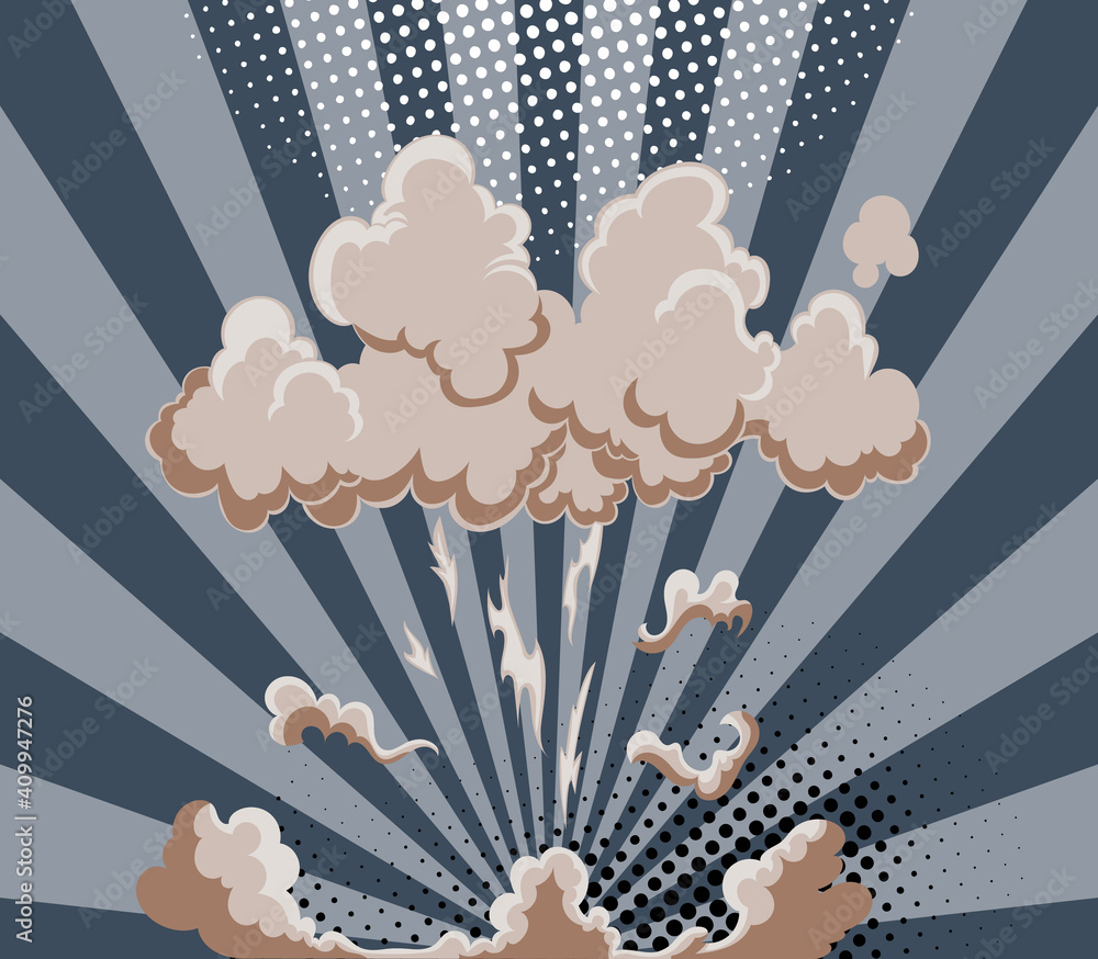 Cartoon explosion effect with smoke. Colorful funny banner in comics ...