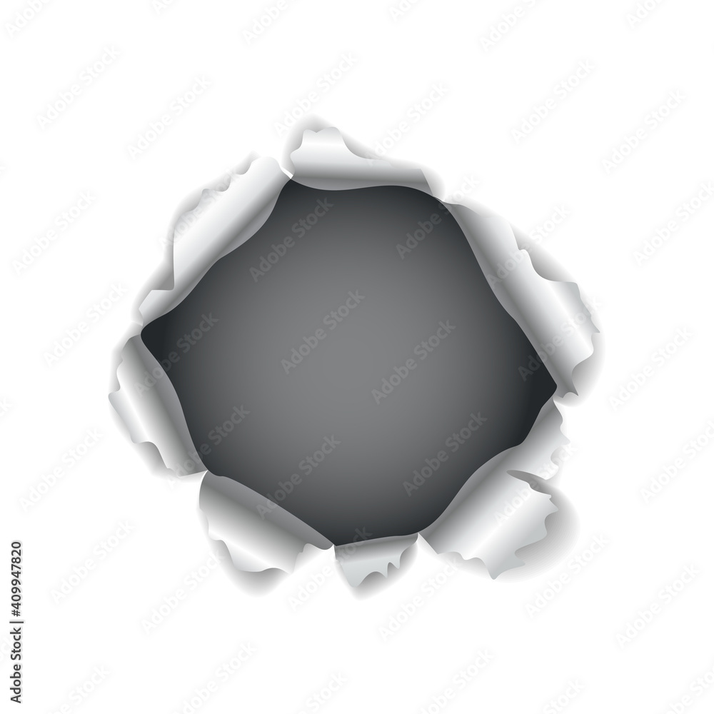 Paper hole. Realistic torn paper with ripped edges. Torn hole in the ...