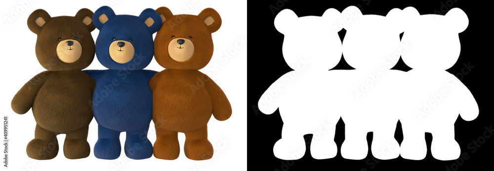 ภาพประกอบสต็อก A group of three teddy bear friends hugging arm in arm ...