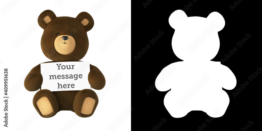 Cute fluffy blue teddy bear 3D character with realistic fur. Sat with ...