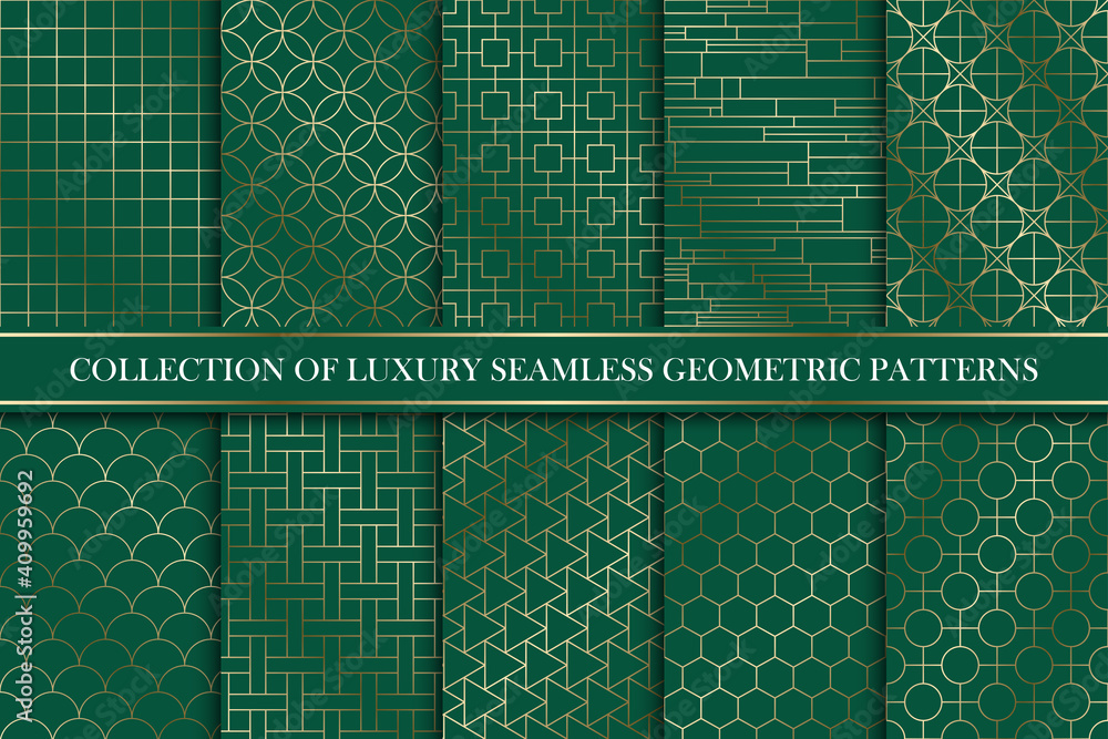 Art deco gold seamless ornamental patterns - geometric rich design ...