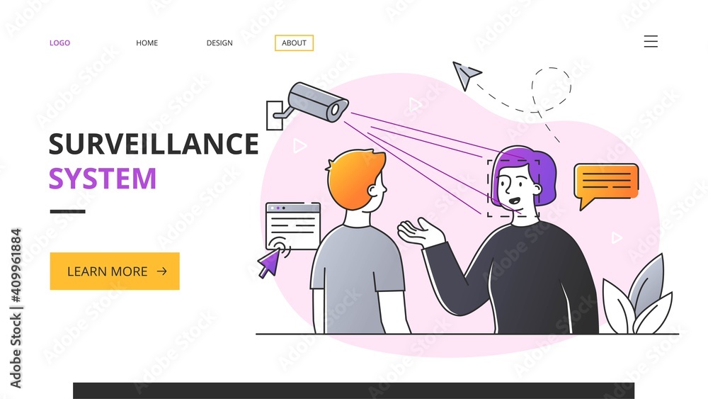 Surveillance system abstract concept. Outline minimal style flat ...