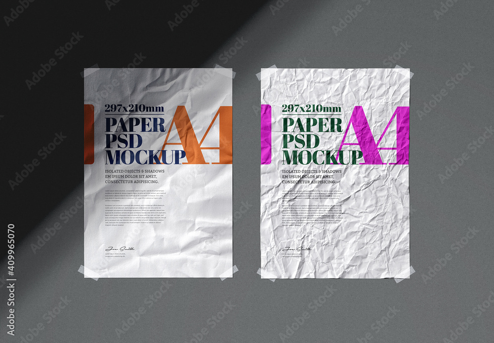 Flyer Poster Mockup Crumpled Adhesive Duct Strip Scene Stock Template ...