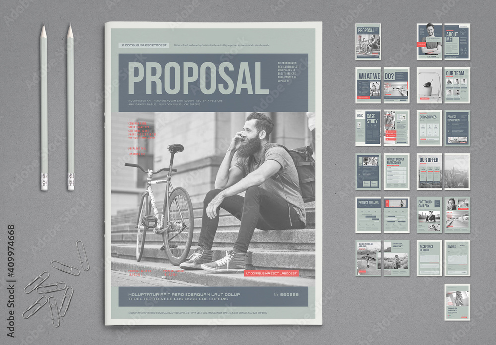 Business Proposal Template in Pale Colors with Red Accents Stock ...