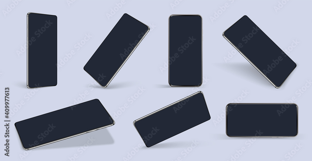 Realistic smartphone mockup set. Frame less smartphone. Vector ...