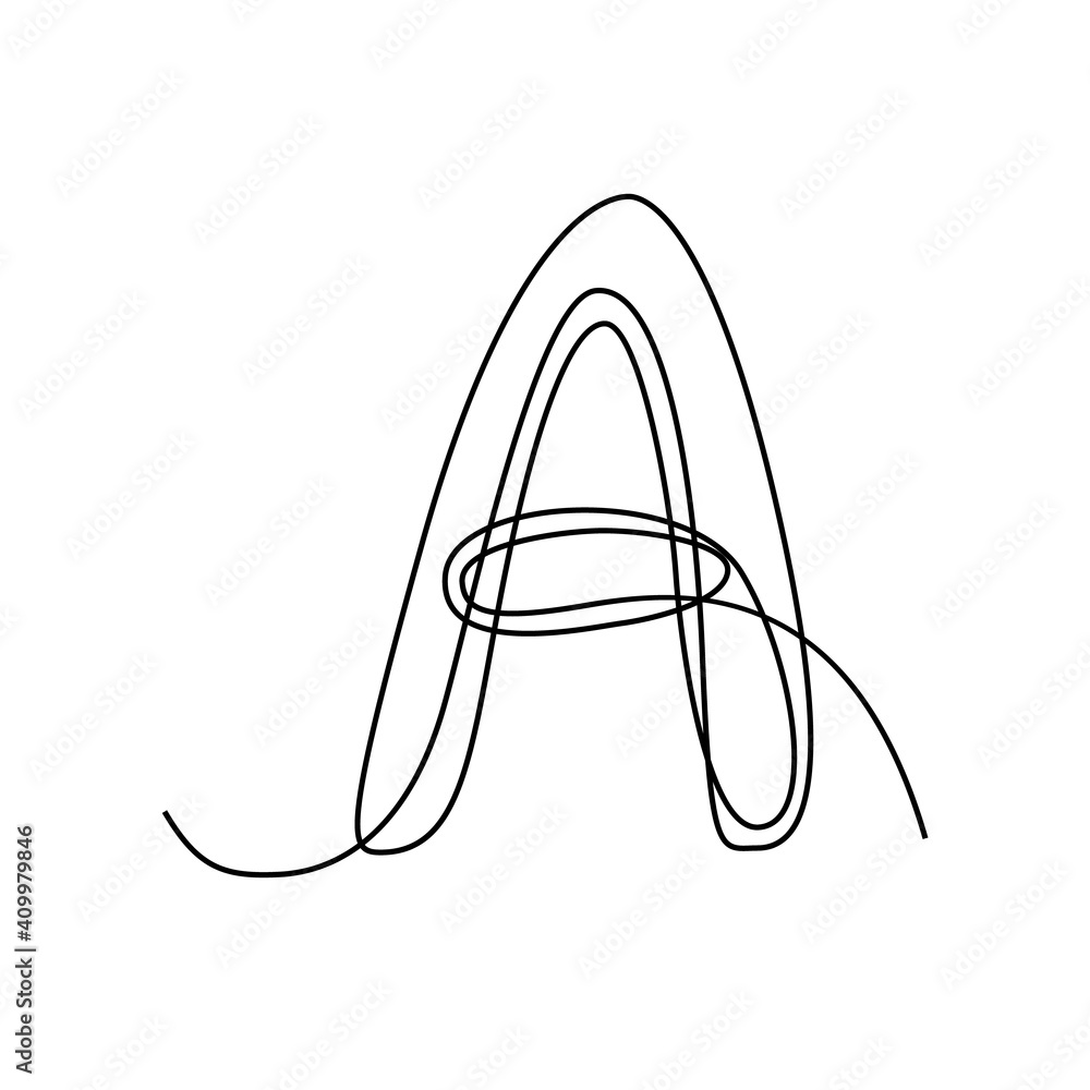 Continuous thin line letter A. vector illustration alphabet symbol with ...