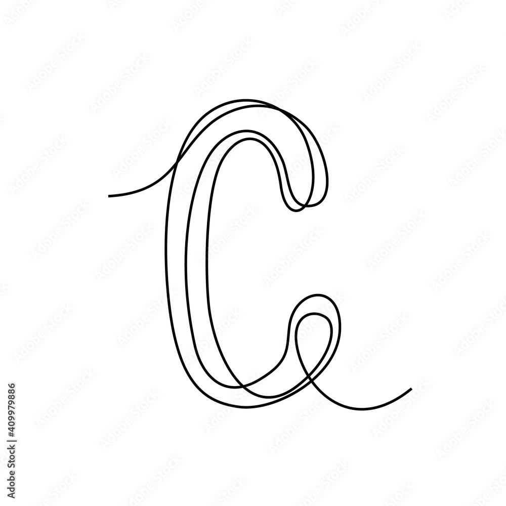 Continuous thin line letter C. vector illustration alphabet symbol with ...