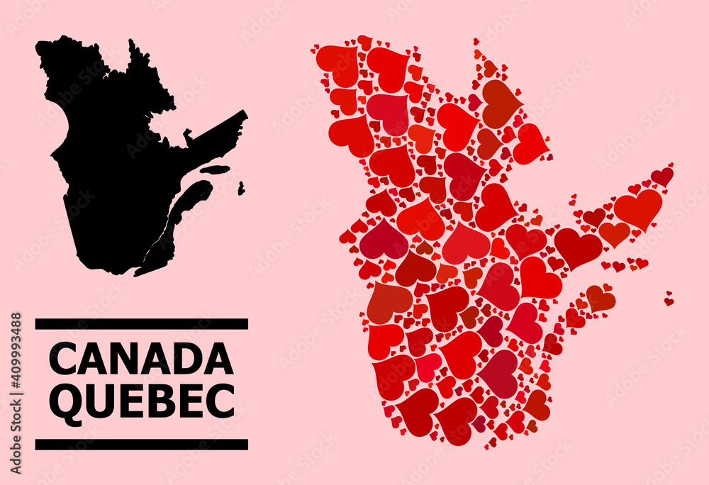 Love collage and solid map of Quebec Province on a pink background ...