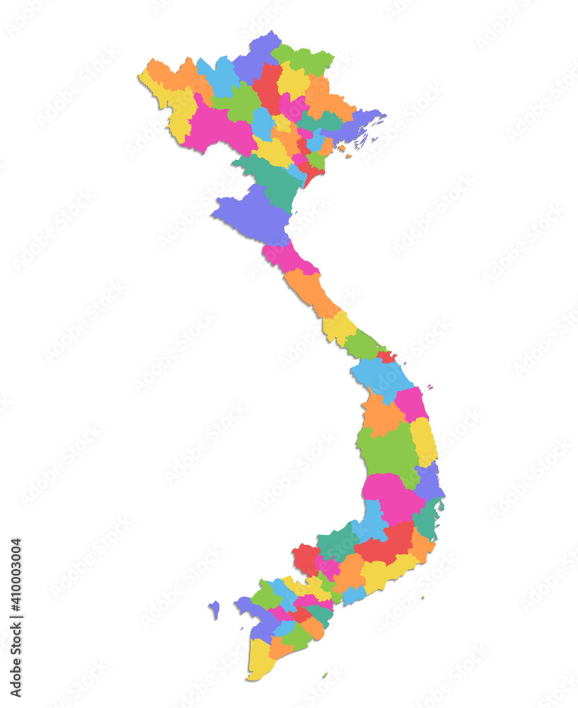 Vietnam map, administrative division, color map isolated on white ...
