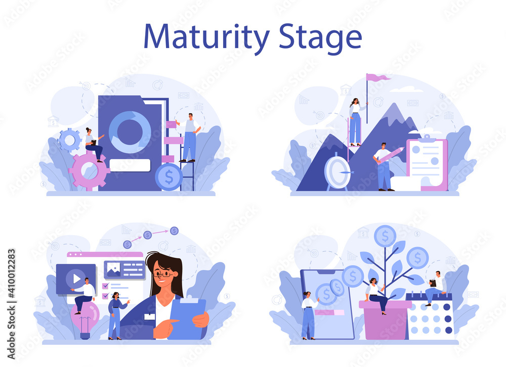 Maturity stage concept set. Project life cycle period. Successful ...
