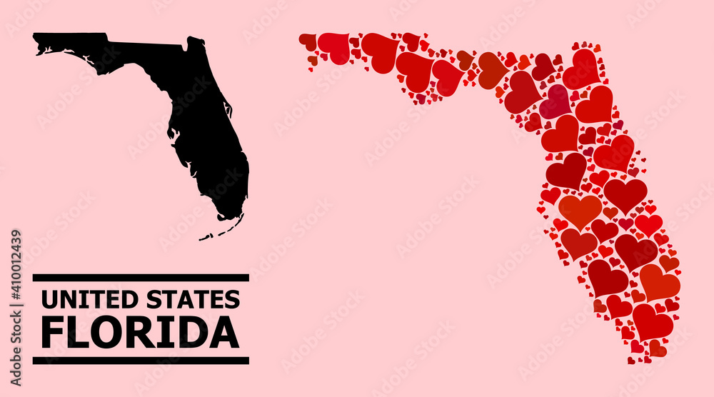 Love pattern and solid map of Florida State on a pink background ...