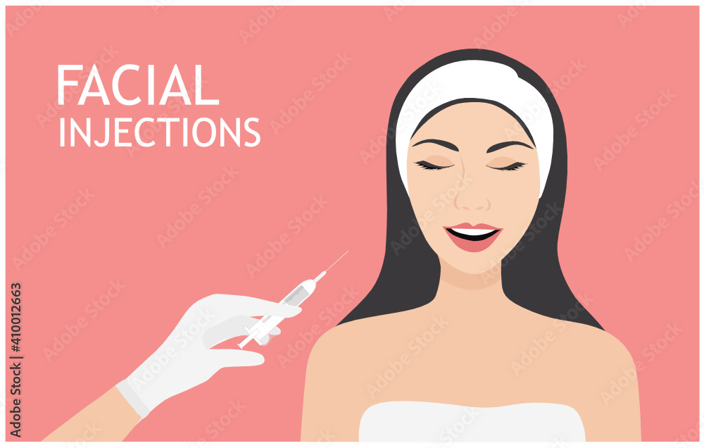 Facial injections concept. Doctor hands wearing hygiene gloves inject ...