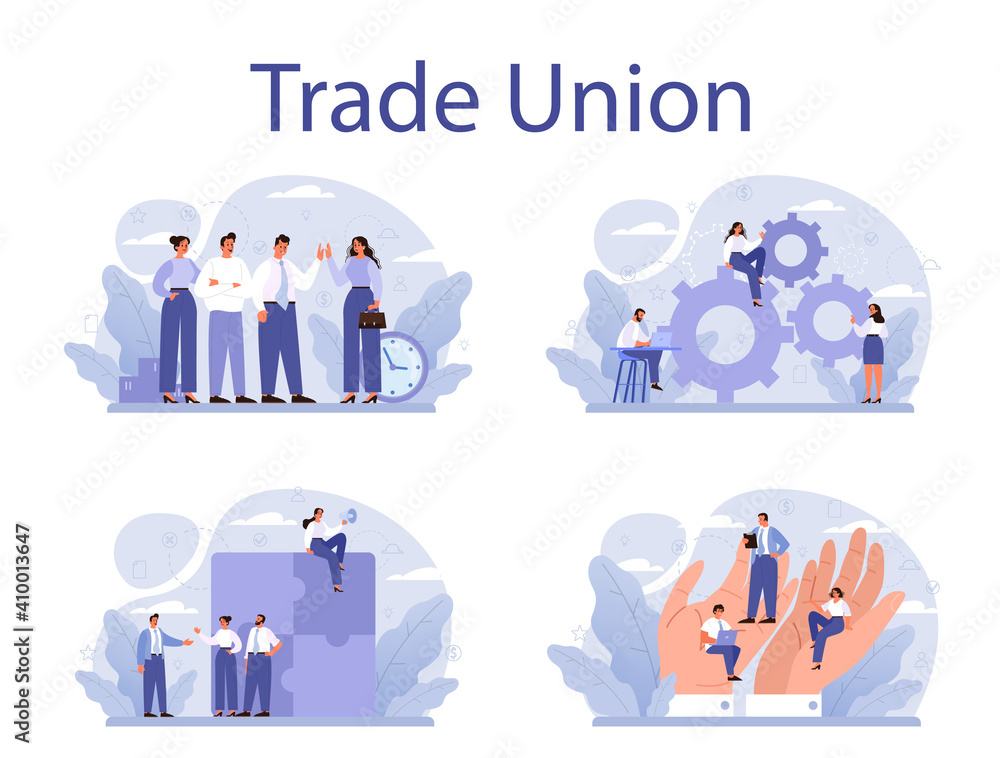 Trade union concept set. Employees care idea. Employees wellbeing Stock ...
