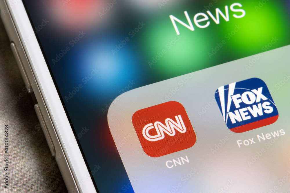 Portland, OR, USA - Feb 1, 2021: CNN and Fox News mobile app icons are ...