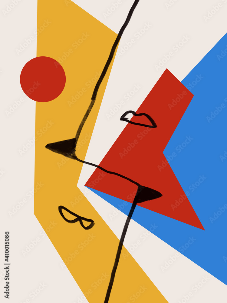 Two minimal Woman s figure and Abstract art and collage with primary ...