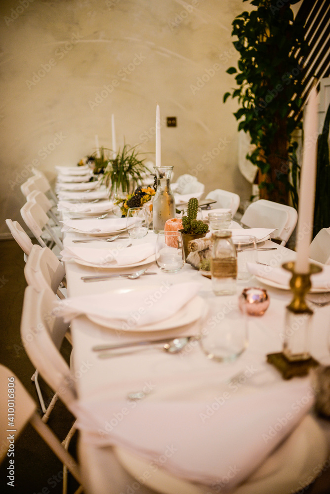 Long dinner party table setting Stock Photo | Adobe Stock