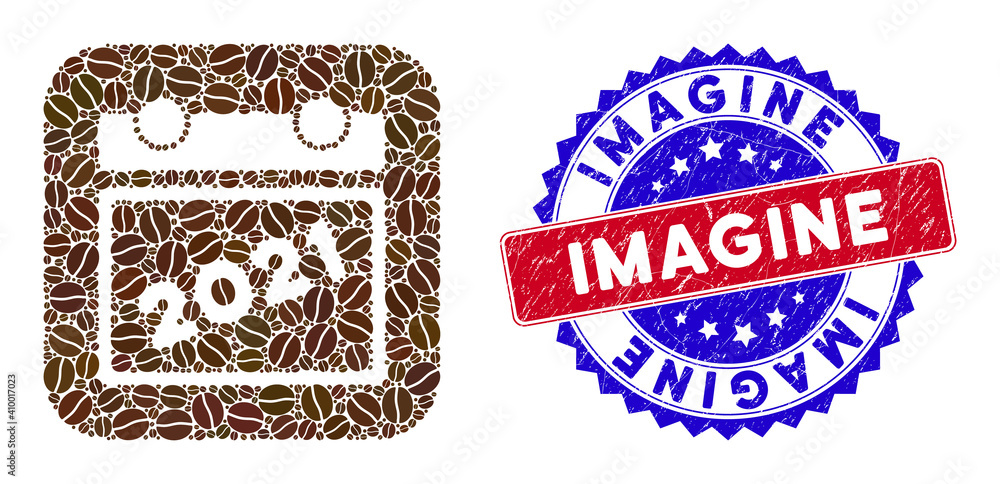 Vector mosaic 2021 calendar and grunge bicolor Imagine stamp. Mosaic ...