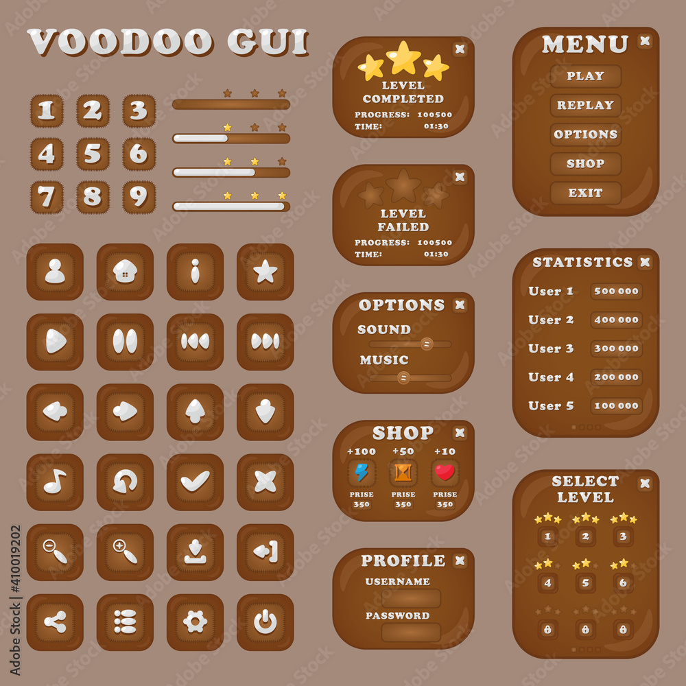 GUI elements for game design in the style of voodoo. Includes menu and ...
