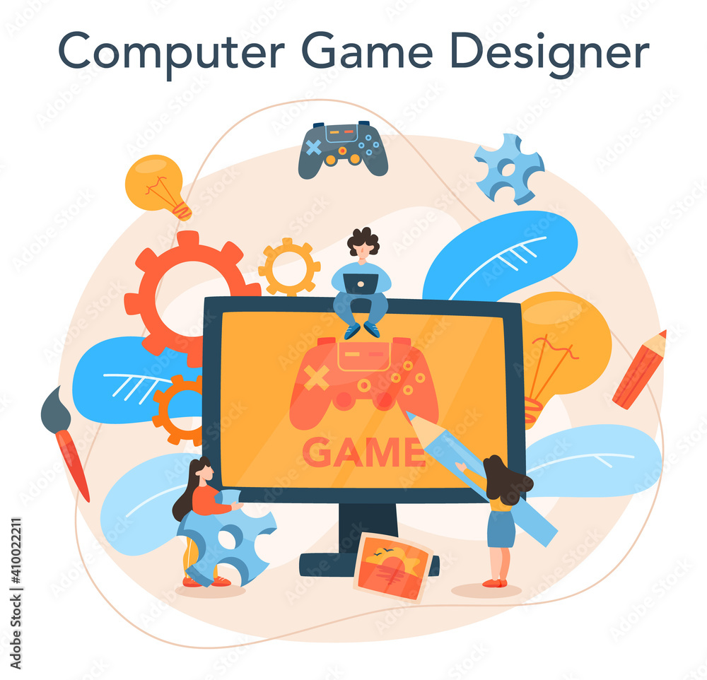 Game designer concept. Creative process of a computer video game ...