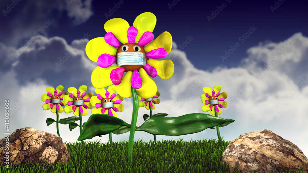flores 3d con mascarilla médica celebrando la llegada de la primavera y ...