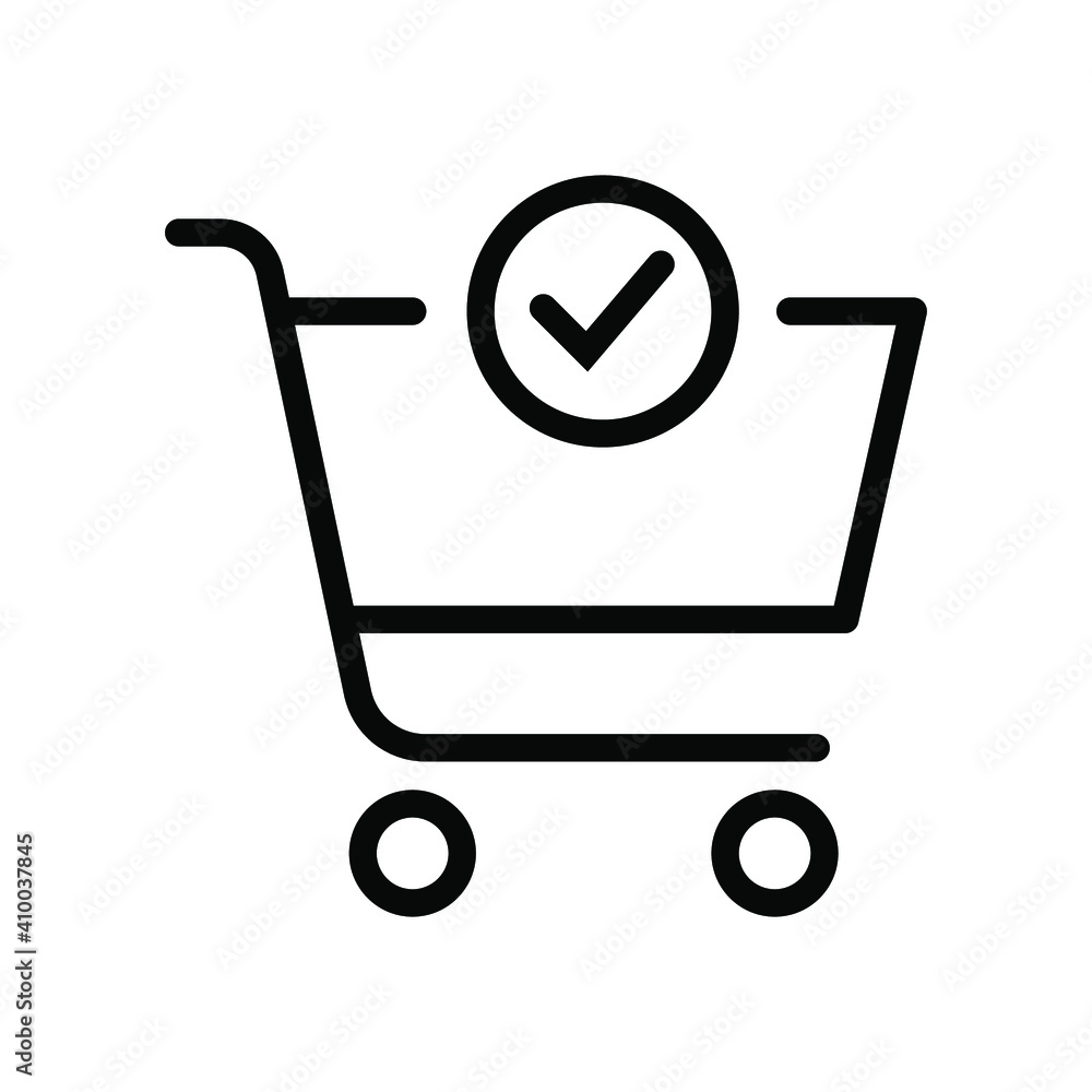 Shopping cart and check mark icon. Simple line style for web and app ...