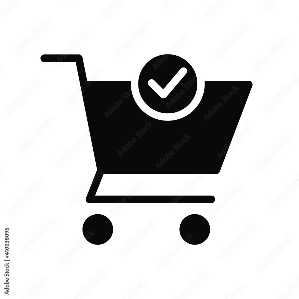 Shopping cart and check mark icon. Simple solid style for web and app ...
