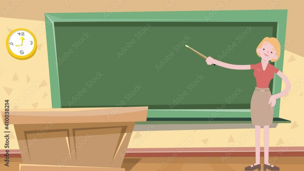 Animated cartoon design of teacher while teaching at school. Shot in 4k ...