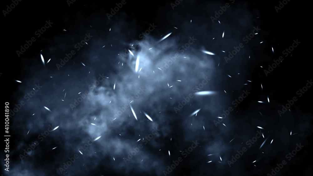 Perfect blue fire particles embers sparks on isolated black background ...