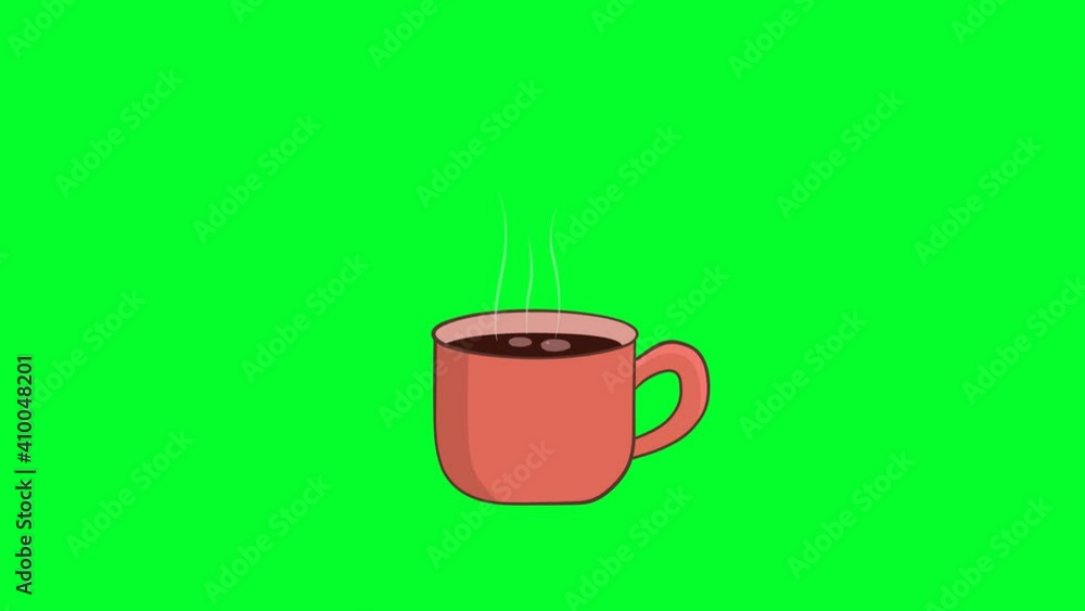 a cup of hot coffee animation in hand drawn cartoon with green screen ...