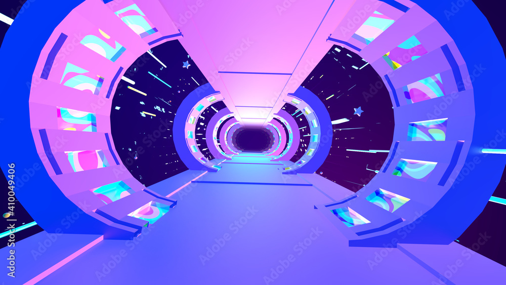 Futuristic neon sci fi outer space metro station. 3d rendering picture ...