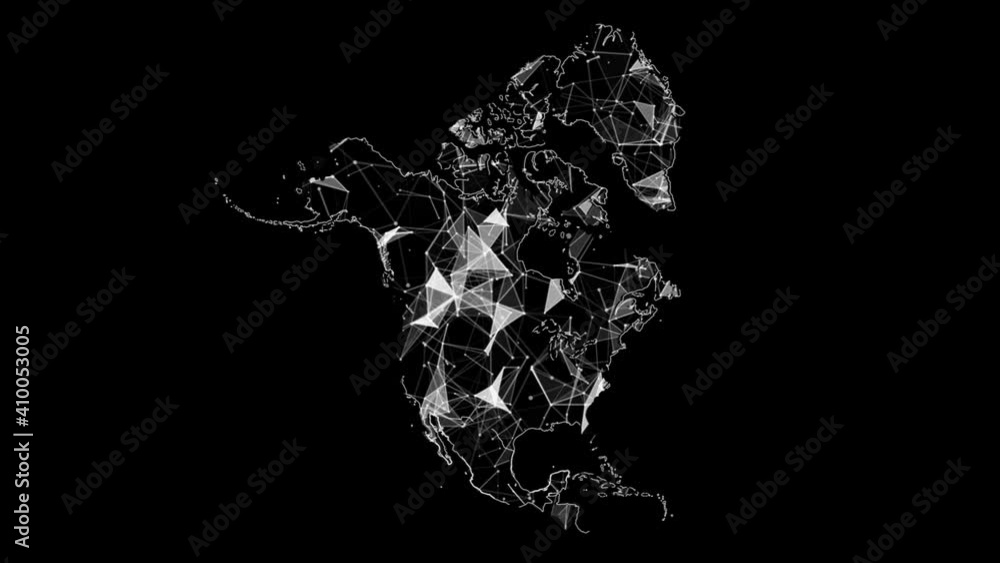 Abstract white plexus network in "North America" map. Various polygonal ...