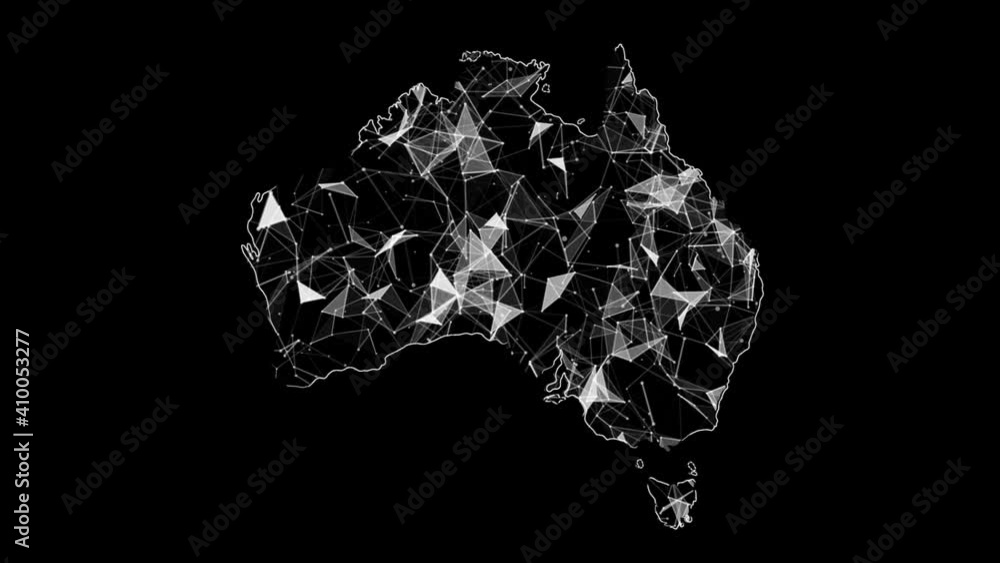 Abstract white plexus network in "Australia" map. Various polygonal ...