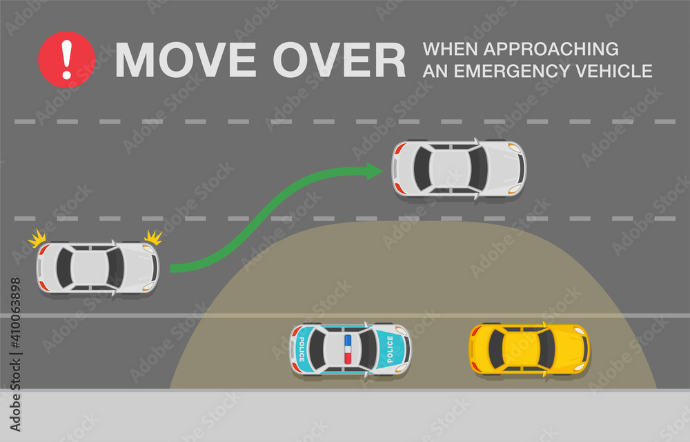 Move over for emergency vehicles. Traffic stop safety rule. Police stop ...