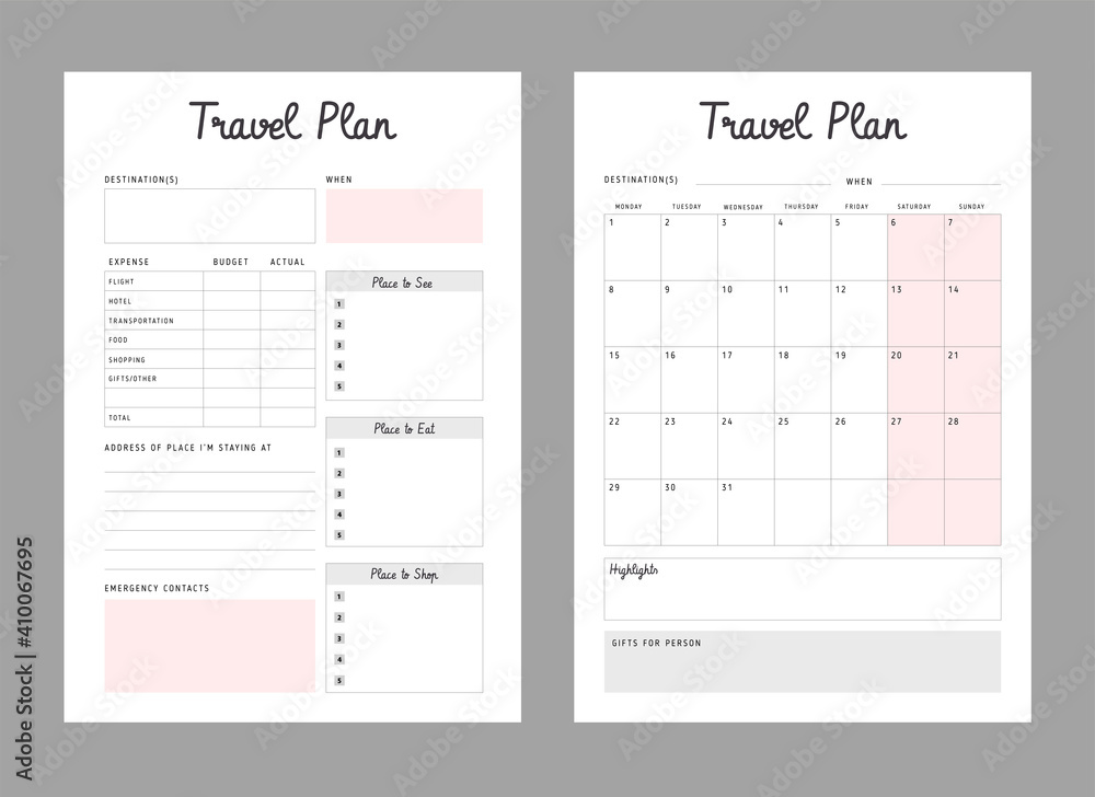 2 set of Travel Planners. Travel plan place to go, to eat, to shop ...