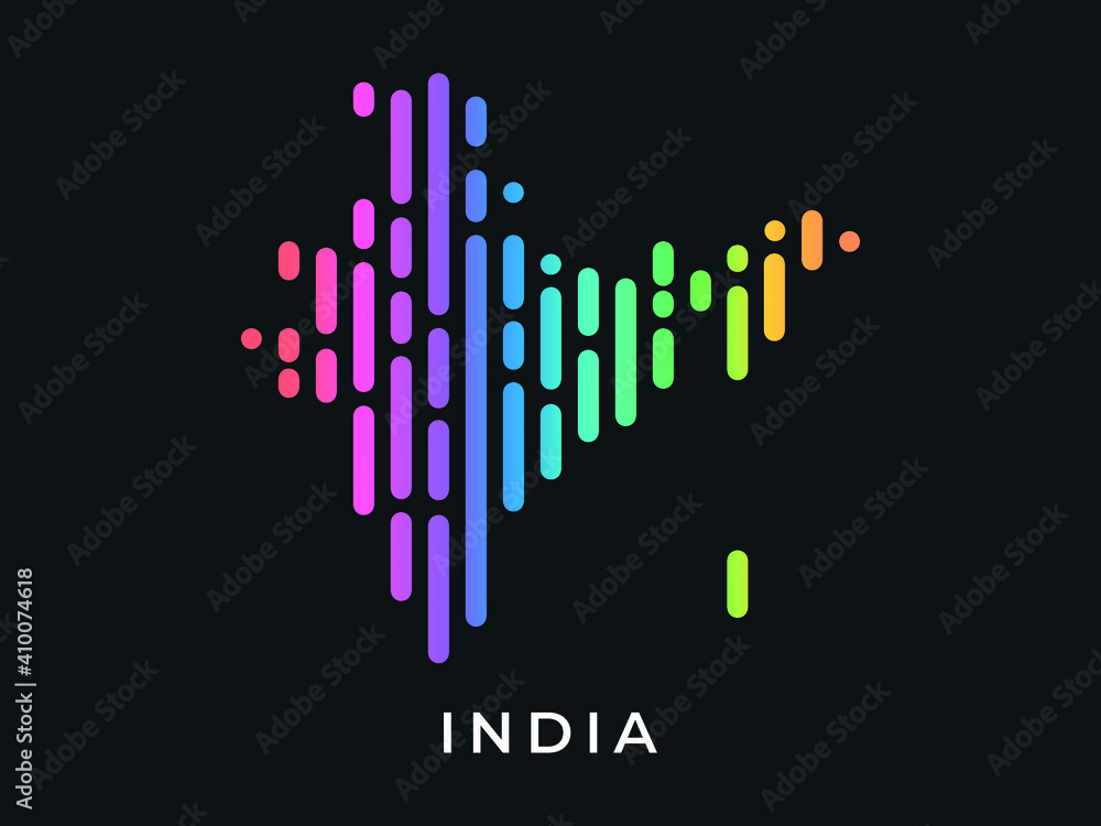 Digital modern colorful rounded lines India map logo vector ...